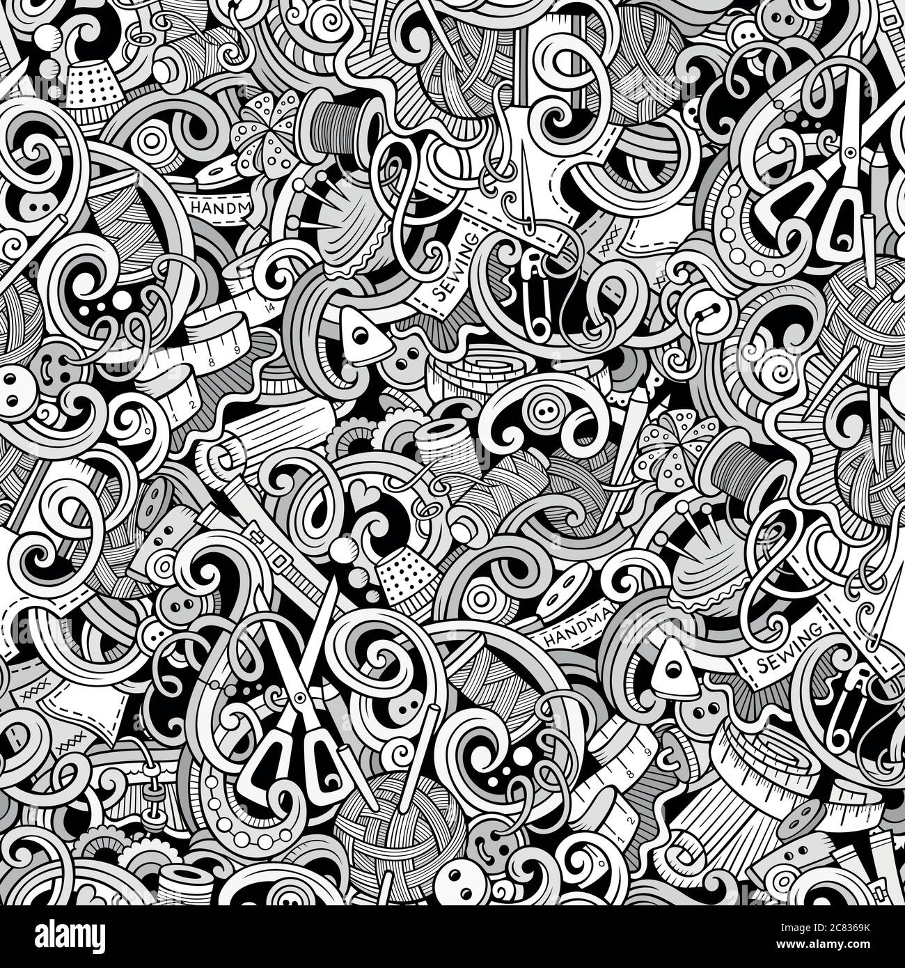 Cartoon handmade and sewing doodles seamless pattern Stock Vector Image ...