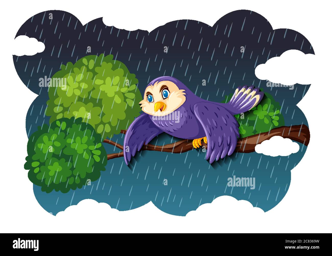 Bird in nature raning scene illustration Stock Vector Image & Art - Alamy