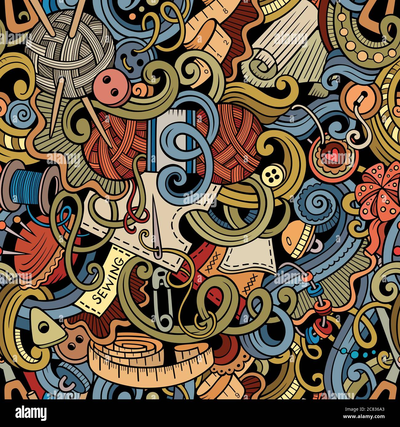 Cartoon handmade and sewing doodles seamless pattern Stock Vector Image ...