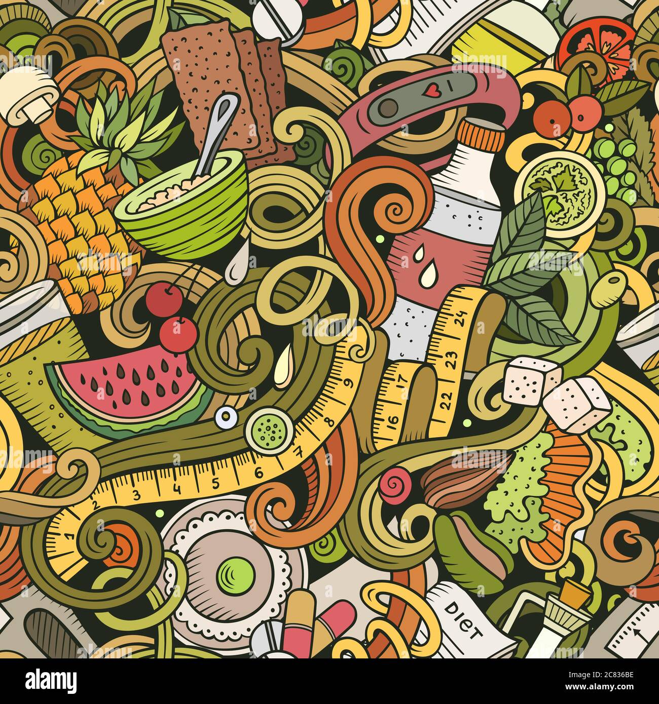 Cartoon cute doodles hand drawn Diet food seamless pattern Stock Vector ...