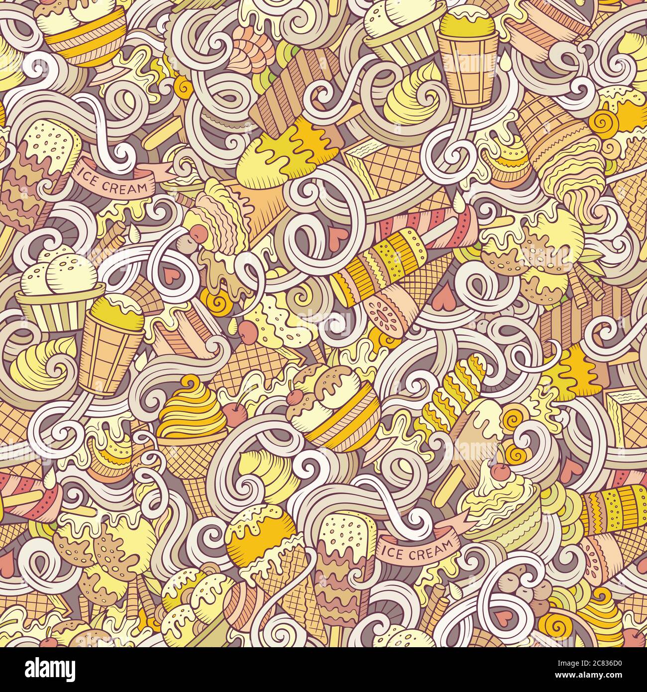 Cartoon hand-drawn ice cream doodles seamless pattern Stock Vector ...