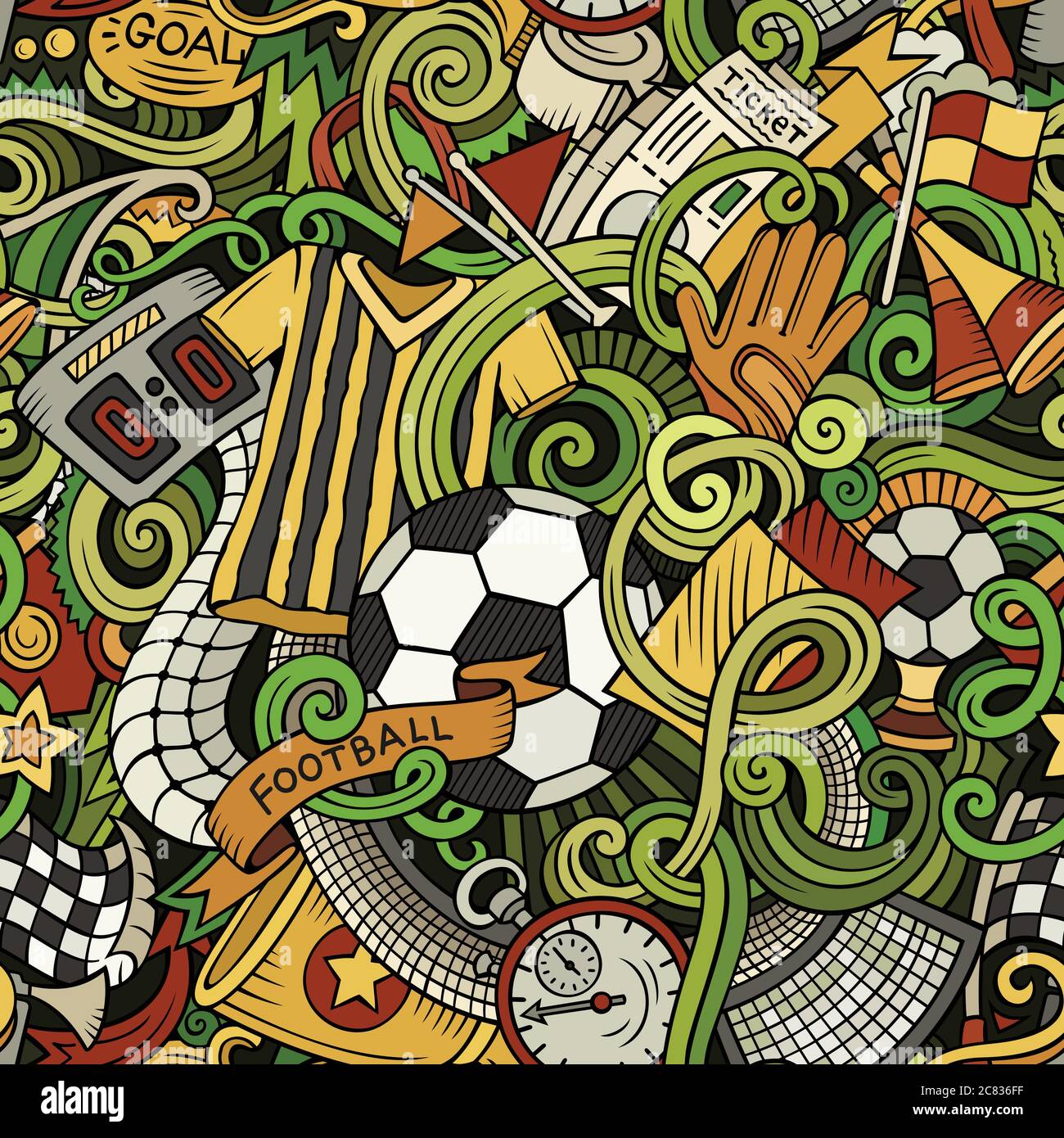 Cartoon cute doodles hand drawn Soccer seamless pattern Stock Vector ...