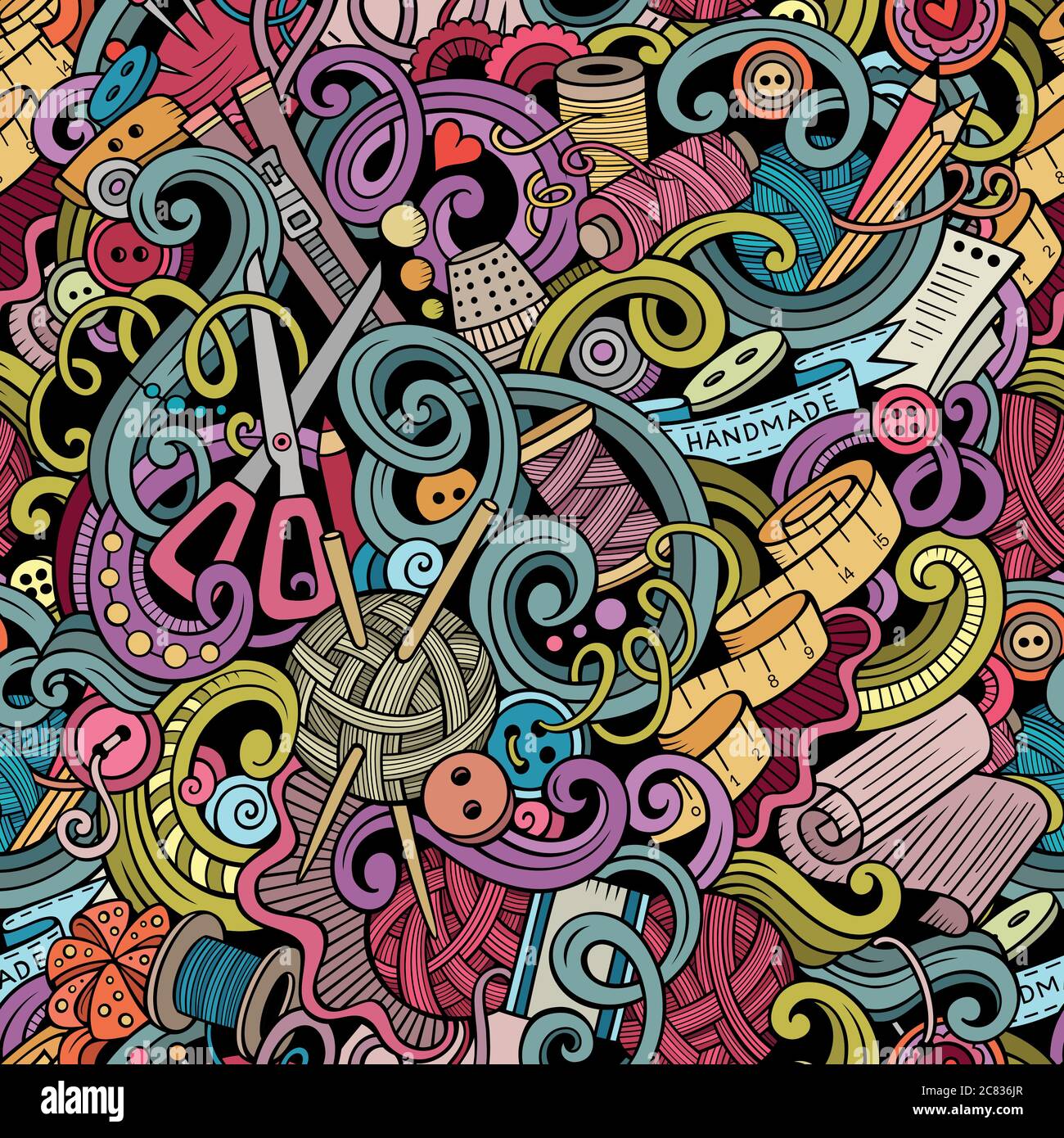 Cartoon handmade and sewing doodles seamless pattern Stock Vector Image ...