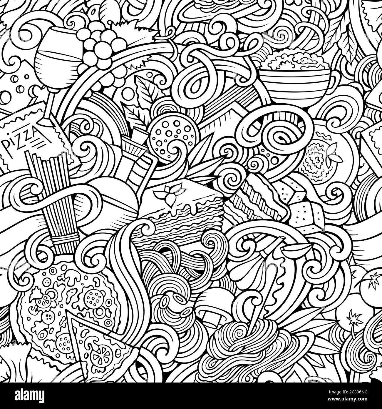 Cartoon doodles of italian cuisine seamless pattern Stock Vector Image ...