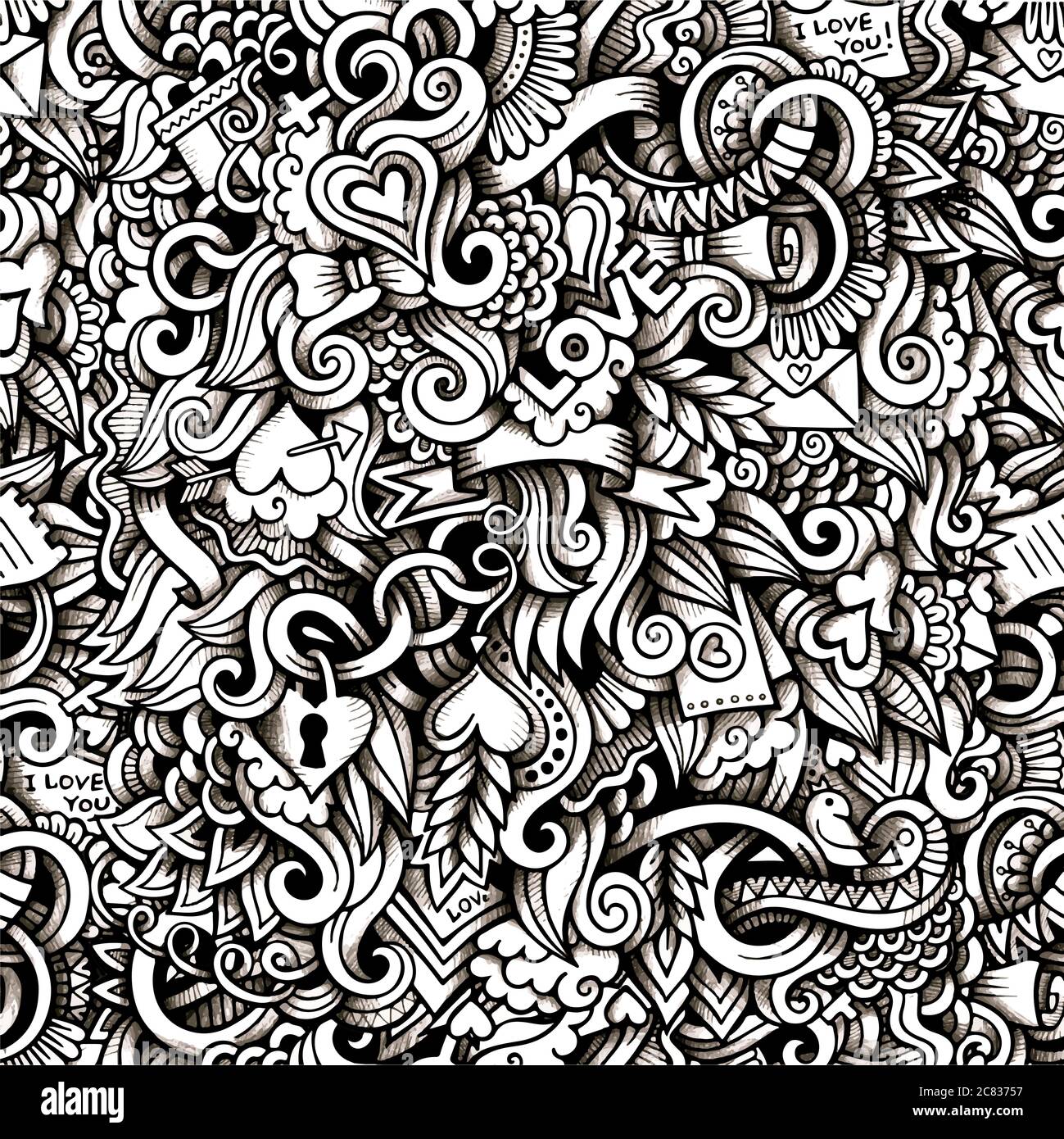 Cartoon hand-drawn doodles on the subject of Love style theme Stock ...