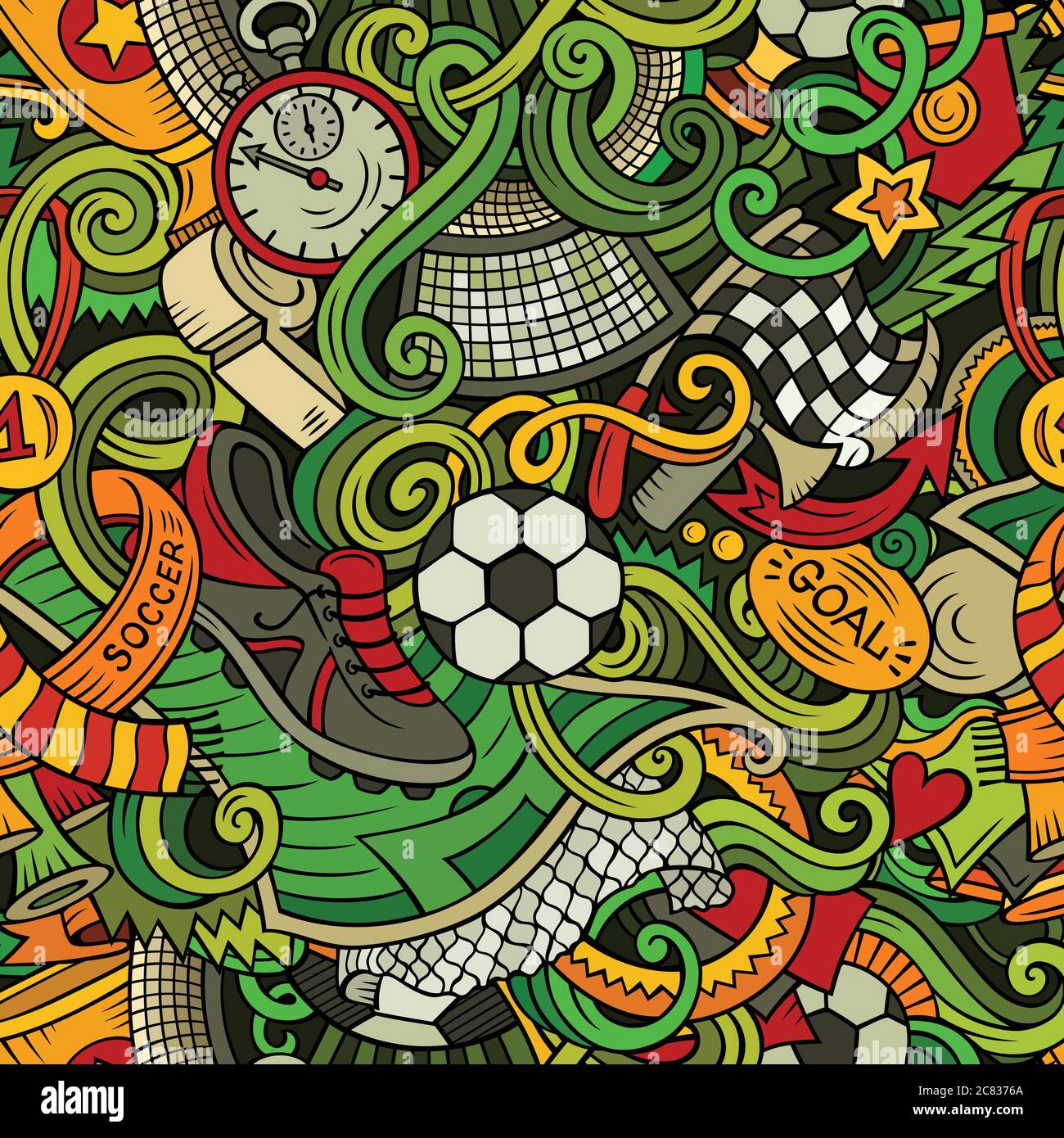 Cartoon cute doodles hand drawn Soccer seamless pattern Stock Vector ...