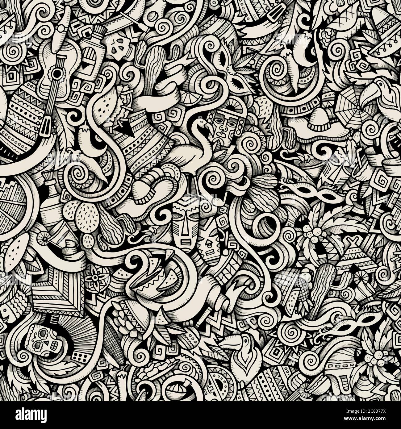 Cartoon hand-drawn Doodles on the subject of Latin America Stock Vector ...