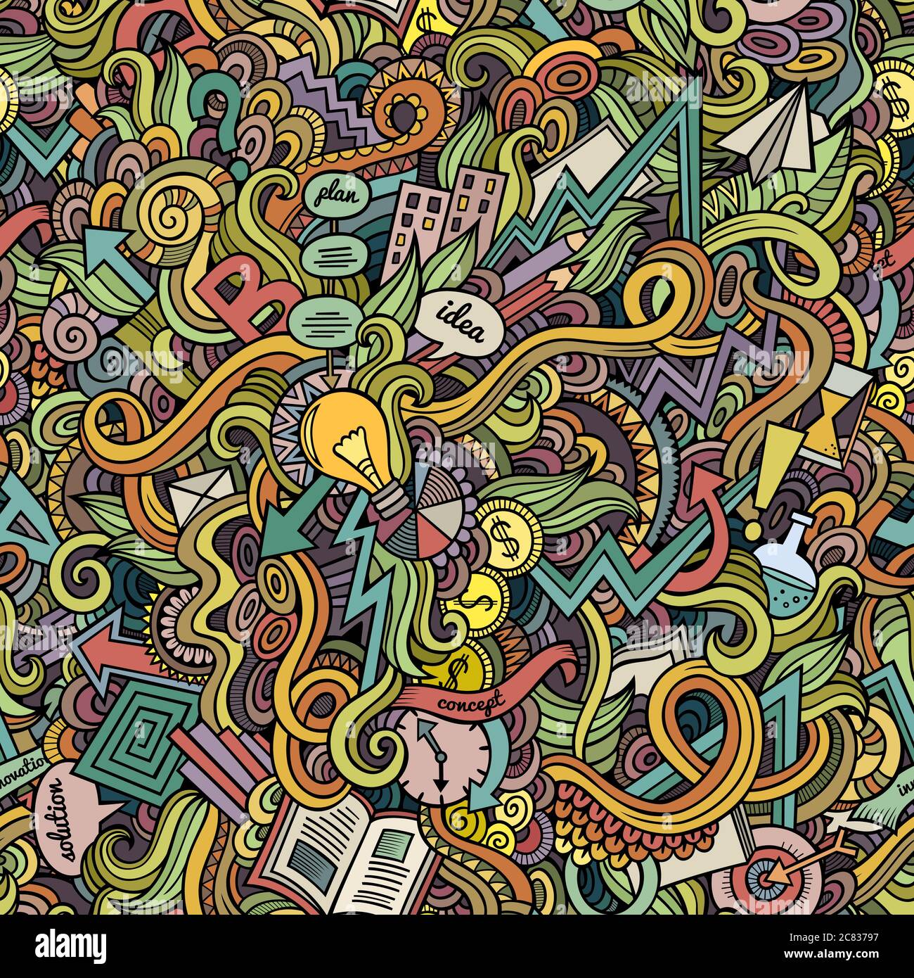 Cartoon cute doodles hand drawn Idea seamless pattern Stock Vector ...