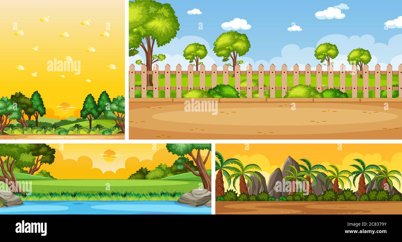 Four different scene of nature place in vertical and horizon scenes at ...