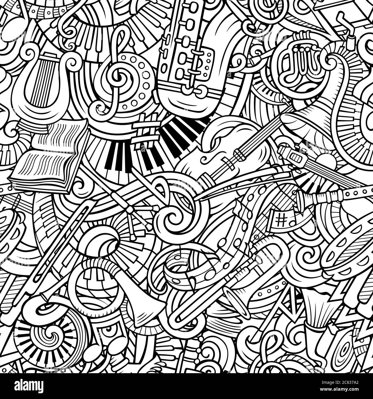 Cartoon cute doodles Classical music seamless pattern Stock Vector ...