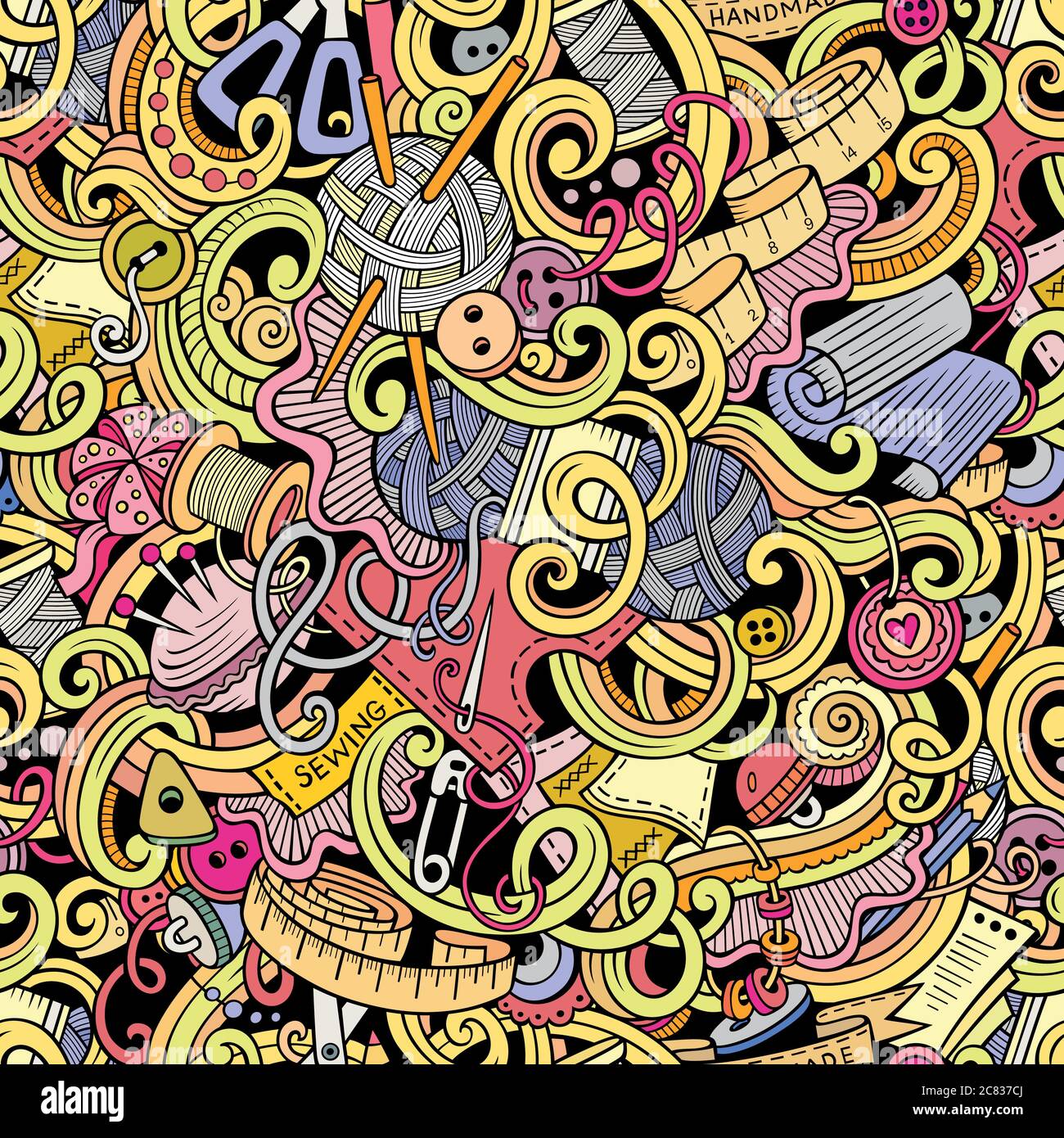 Cartoon handmade and sewing doodles seamless pattern Stock Vector Image ...