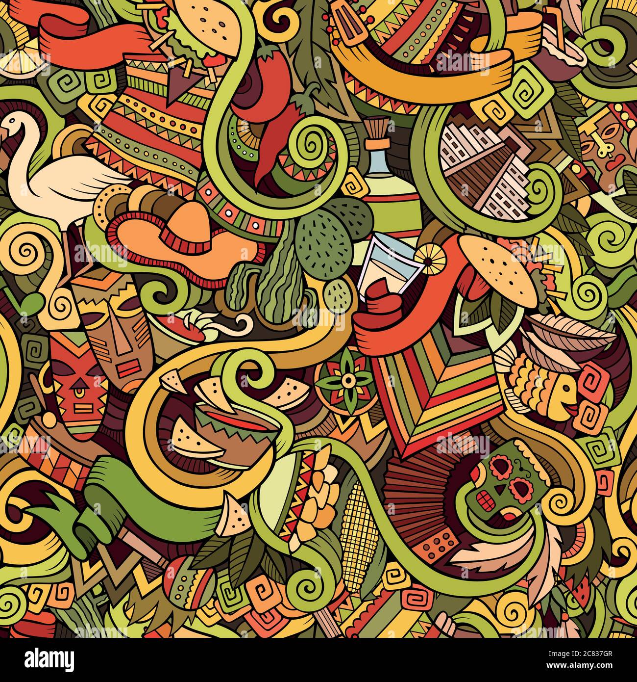 Cartoon hand-drawn Doodles on the subject of Latin America Stock Vector ...