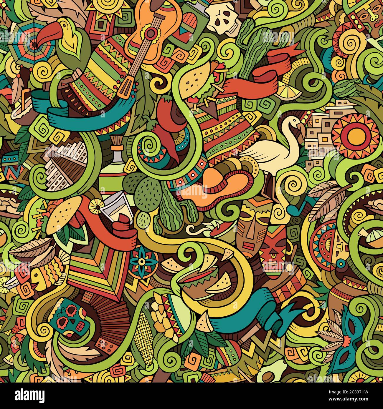 Cartoon hand-drawn Doodles on the subject of Latin America Stock Vector ...