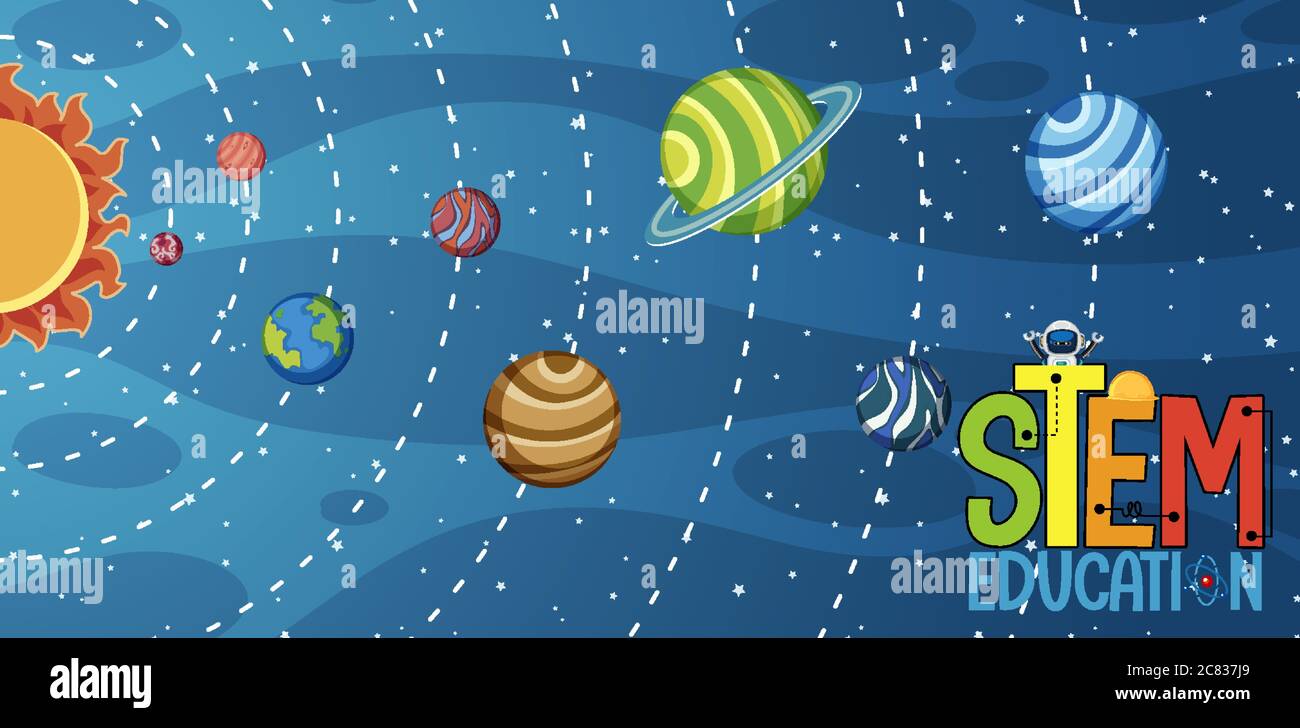 Stem education logo and solar system planets on background illustration ...