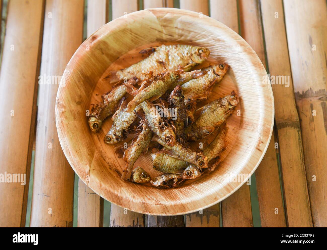 Crispy Fish on nature plate / Freshwater fish little from the river ...