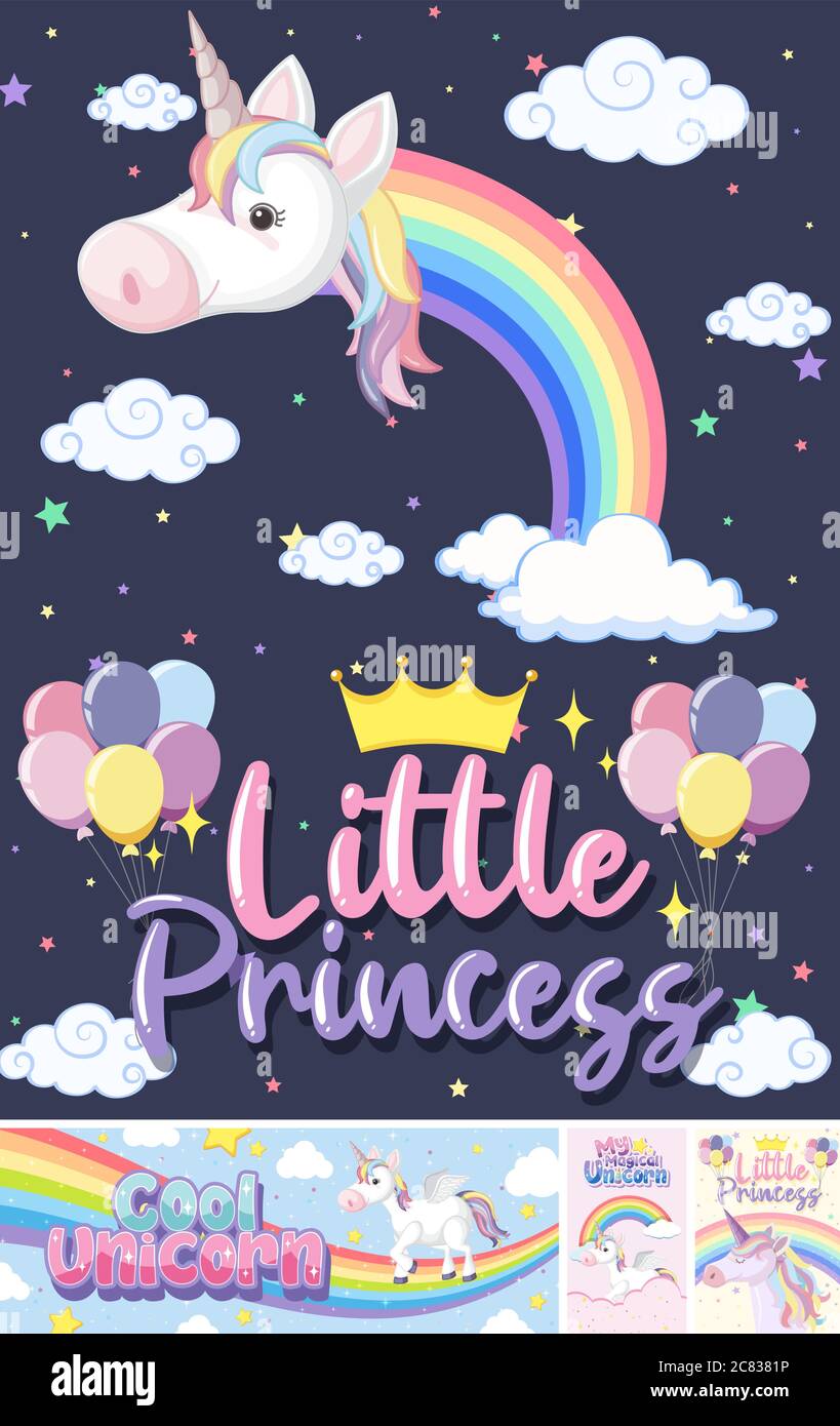 Cute unicorn banner on pastel background color illustration Stock ...