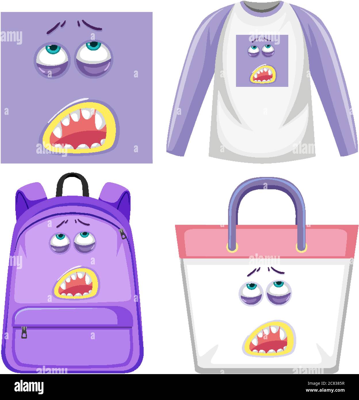 Set of monster facial expression clothes mock up illustration Stock ...