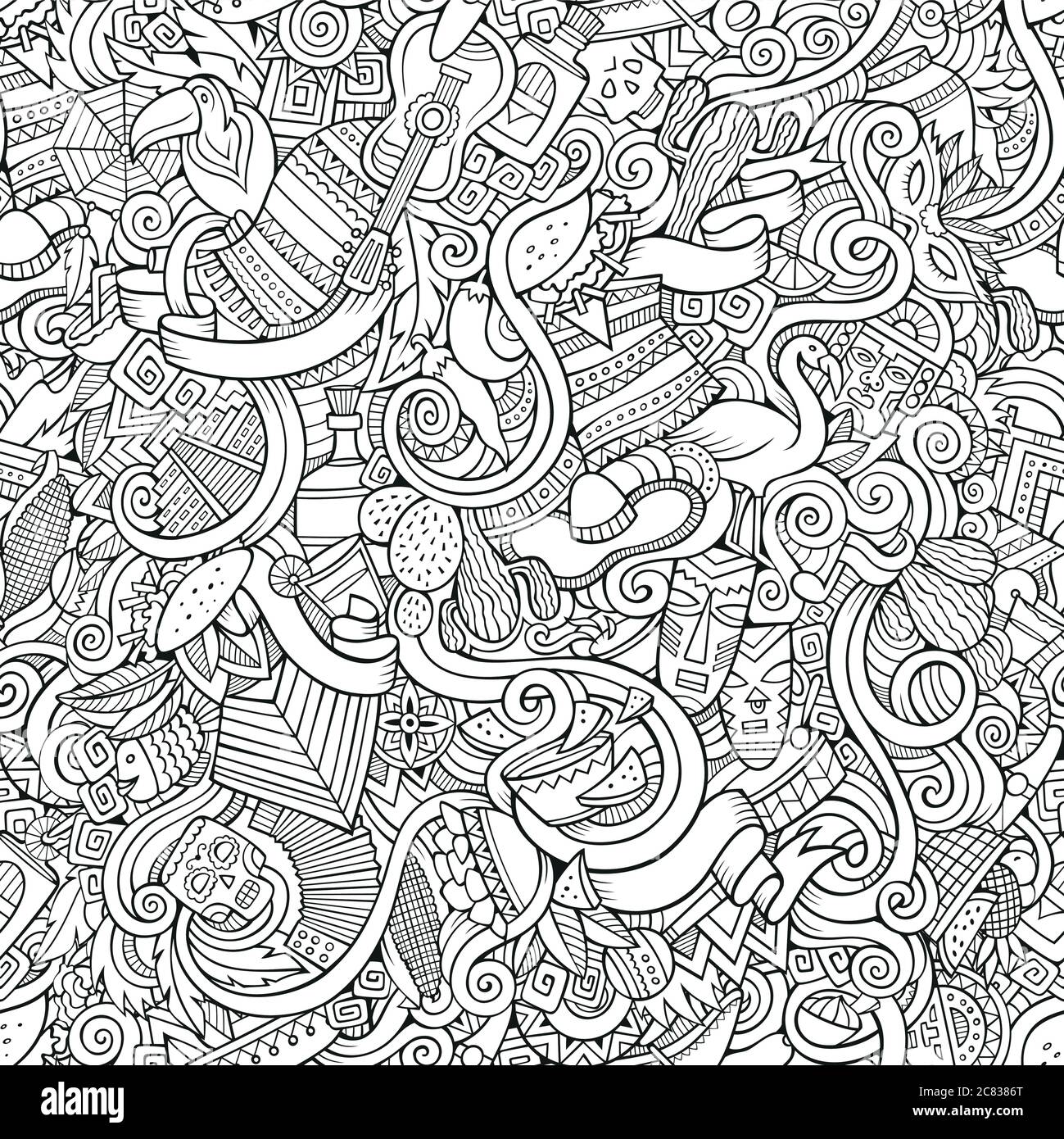 Cartoon hand-drawn doodles on the subject Latin American style Stock ...