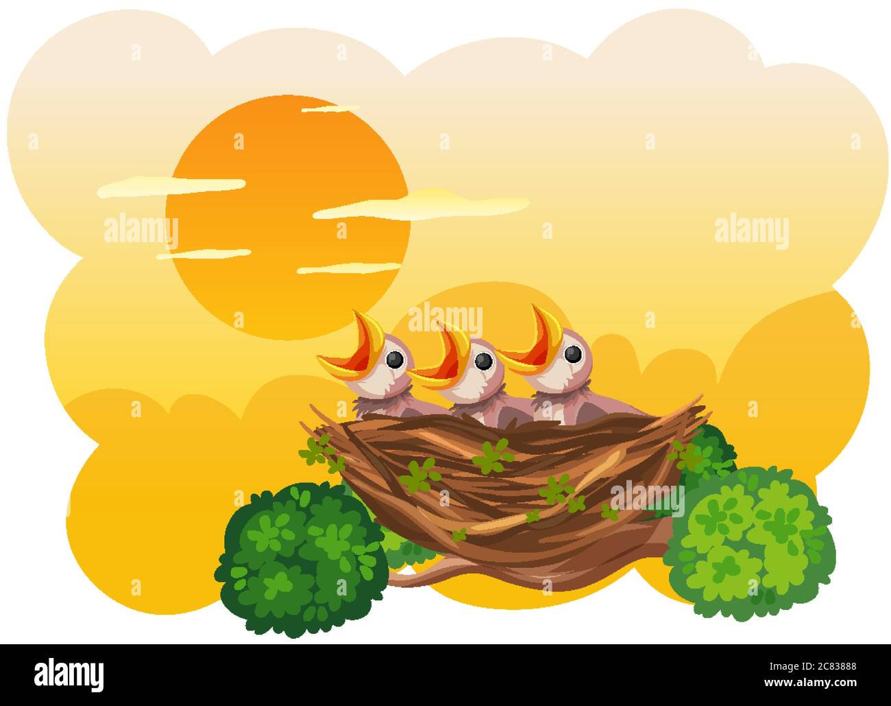 Chicks and its mother bird in nature illustration Stock Vector Image ...
