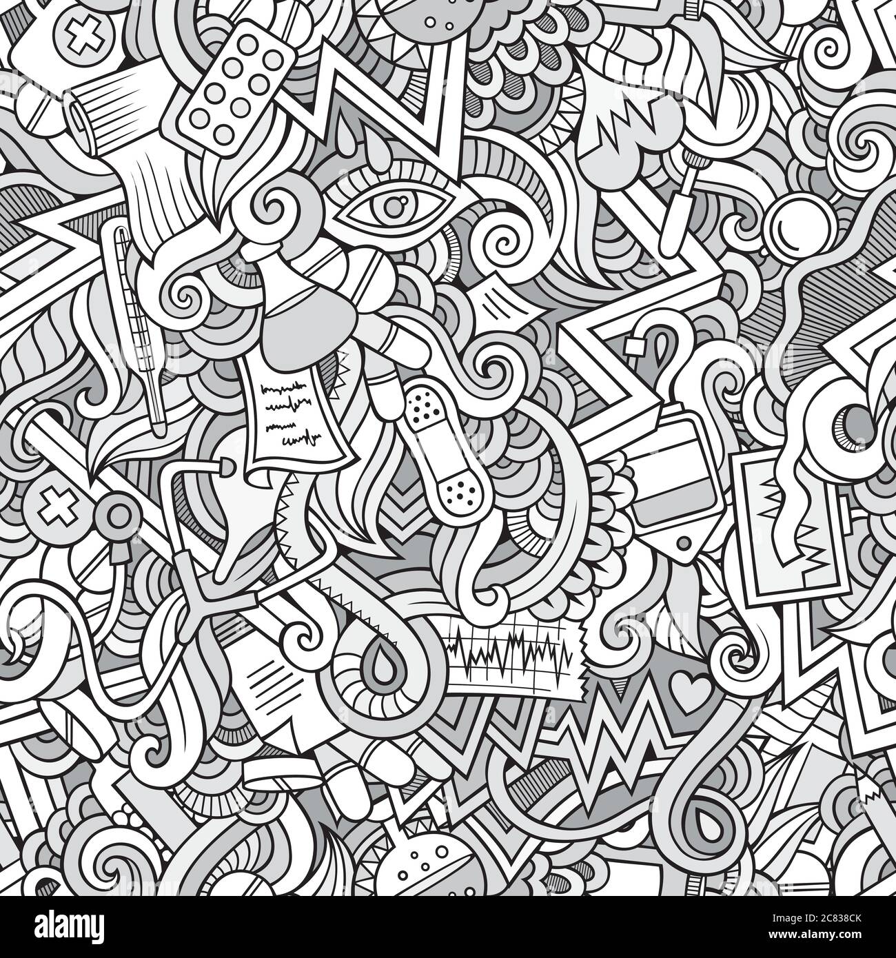 Cartoon cute doodles hand drawn Medical seamless pattern Stock Vector ...