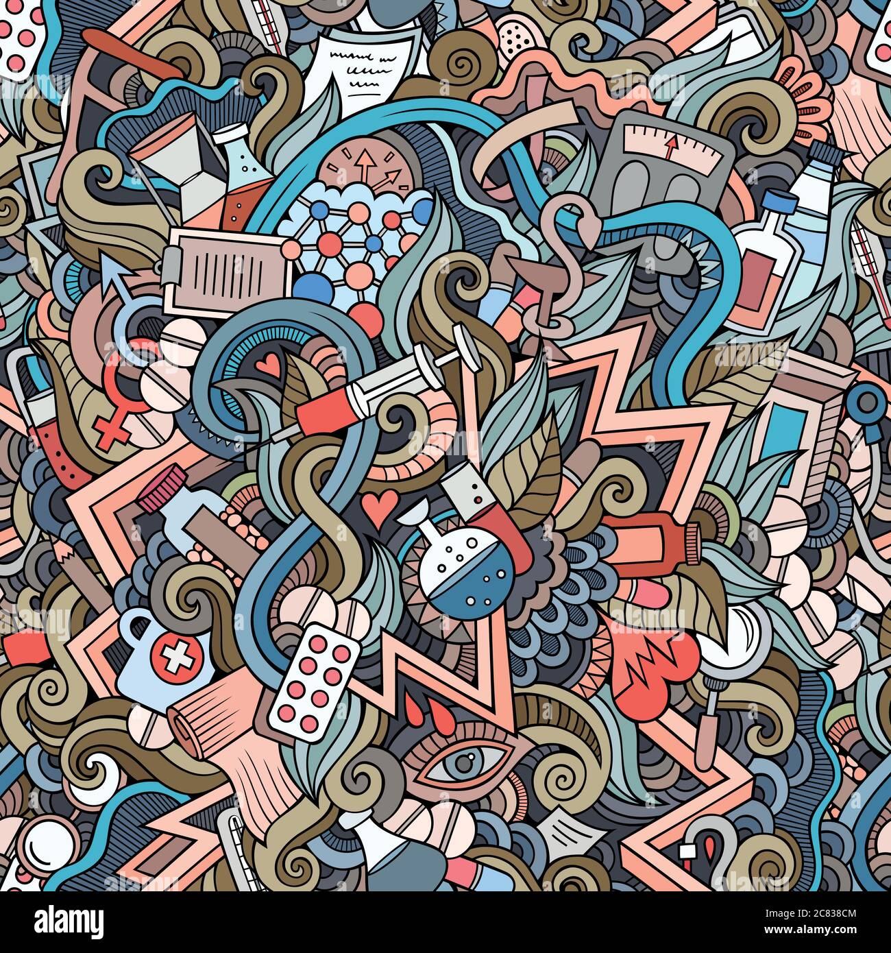 Cartoon cute doodles hand drawn Medical seamless pattern Stock Vector ...
