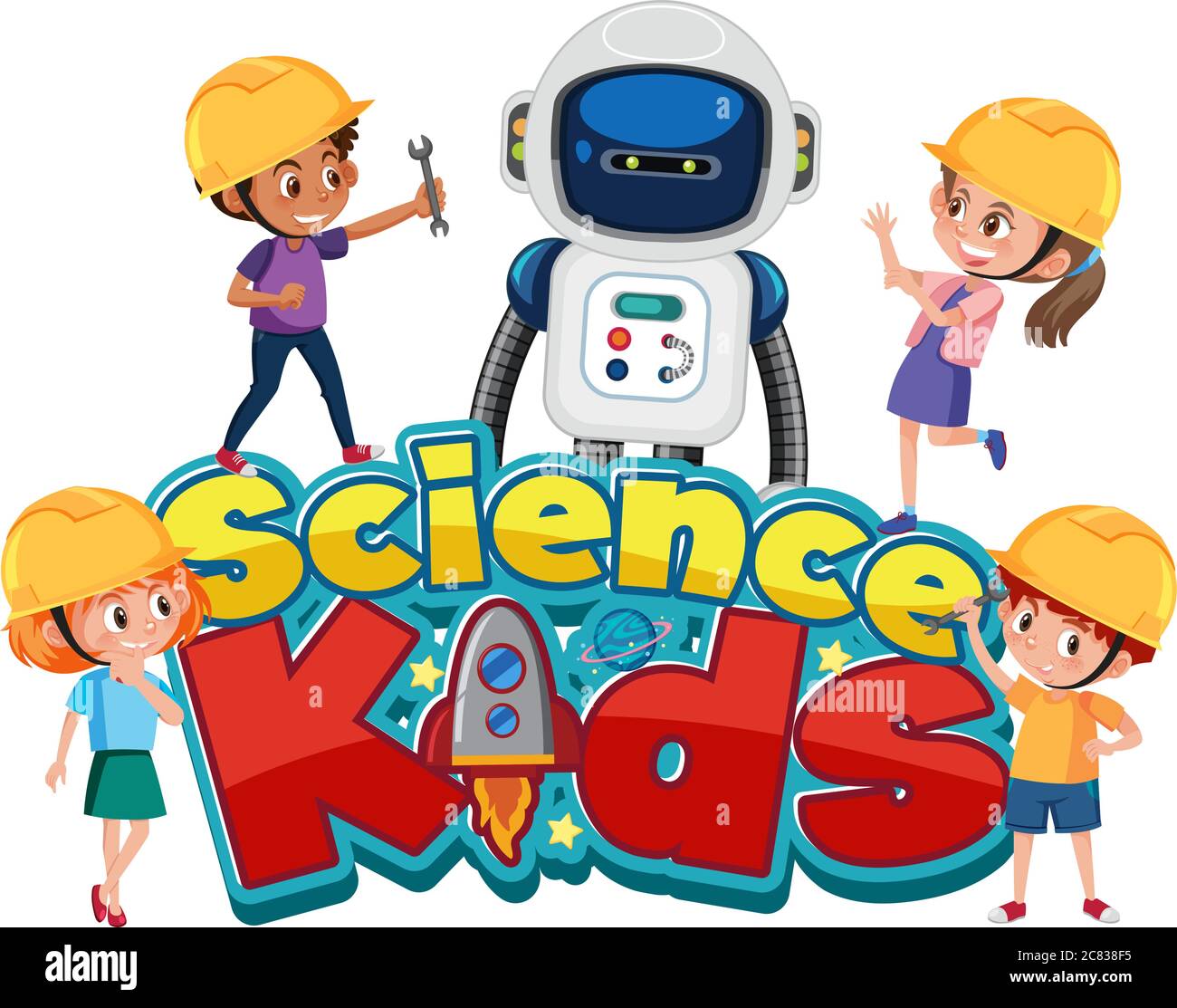 Science kids logo with kids wearing engineer costume isolated ...