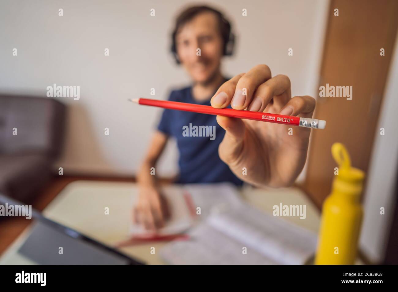 Vietnam, Nha Trang, 14.07.2020: A man prepares for the IELTS exam IELTS ...