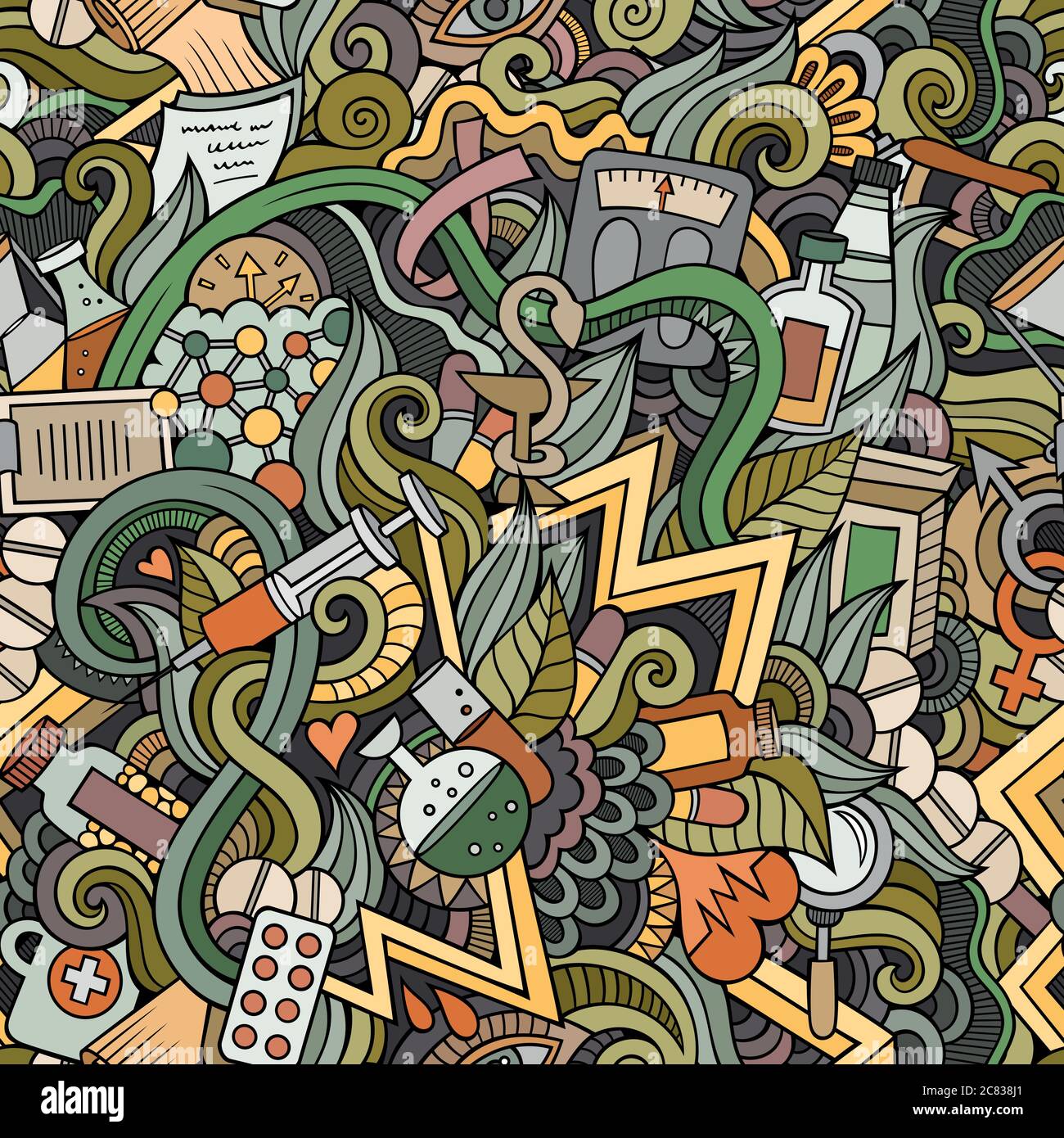Cartoon cute doodles hand drawn Medical seamless pattern Stock Vector ...