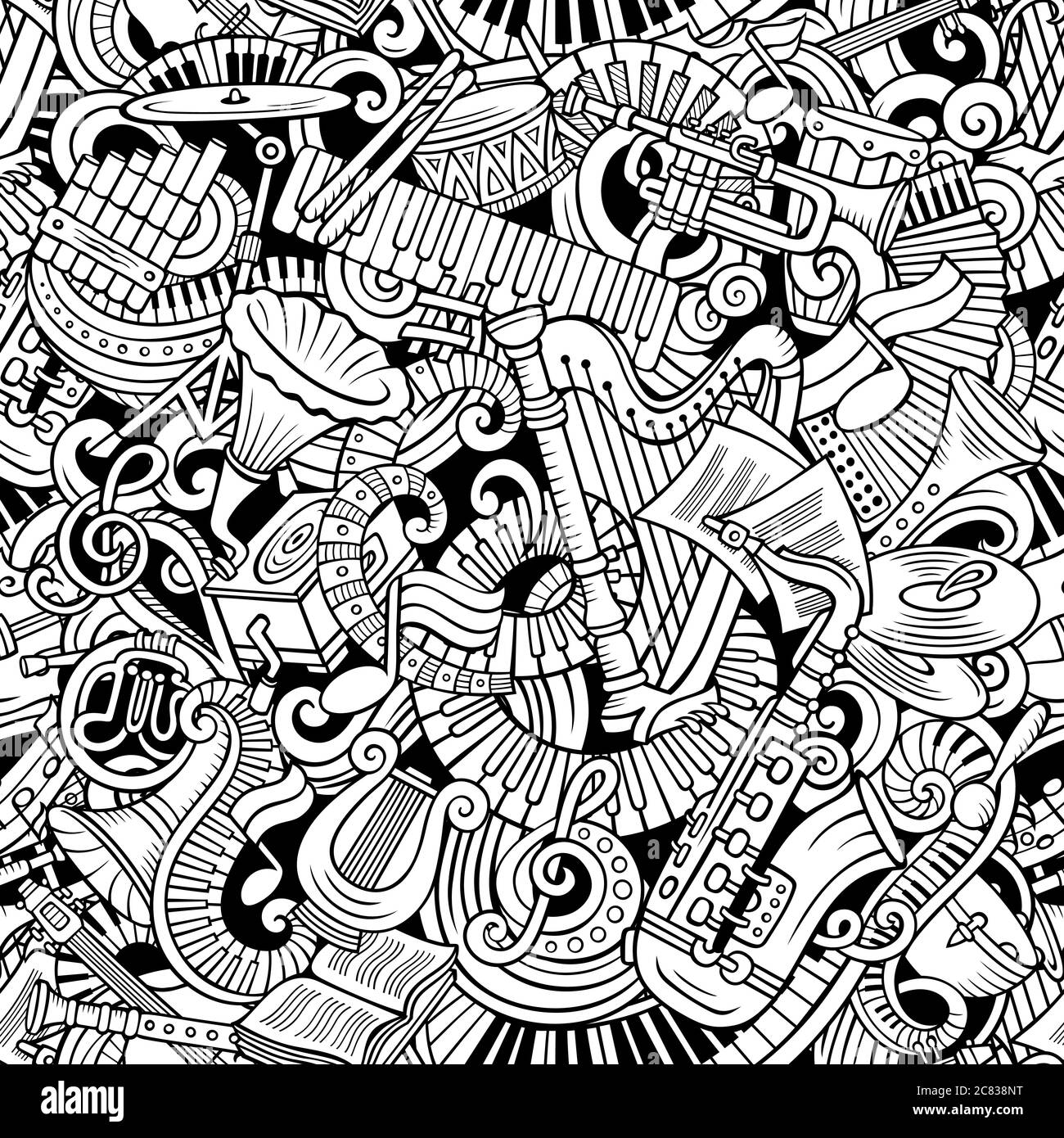 Cartoon cute doodles Classical music seamless pattern Stock Vector ...