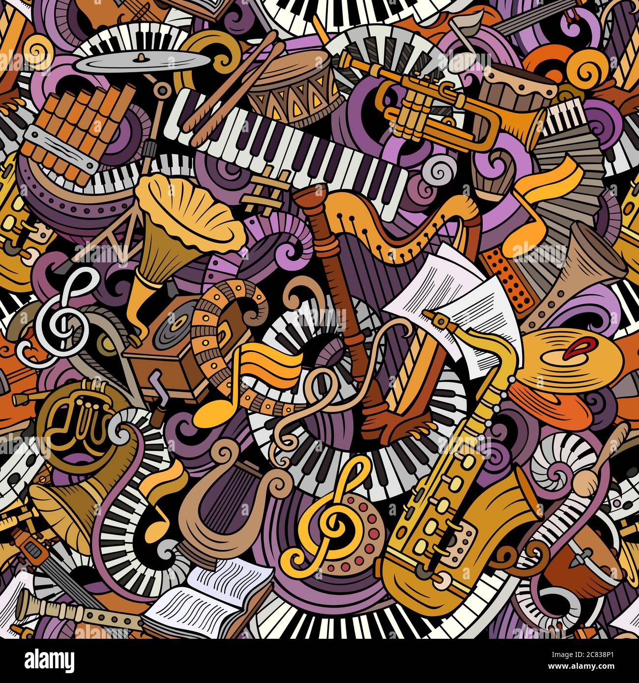 Cartoon cute doodles Classical music seamless pattern Stock Vector ...