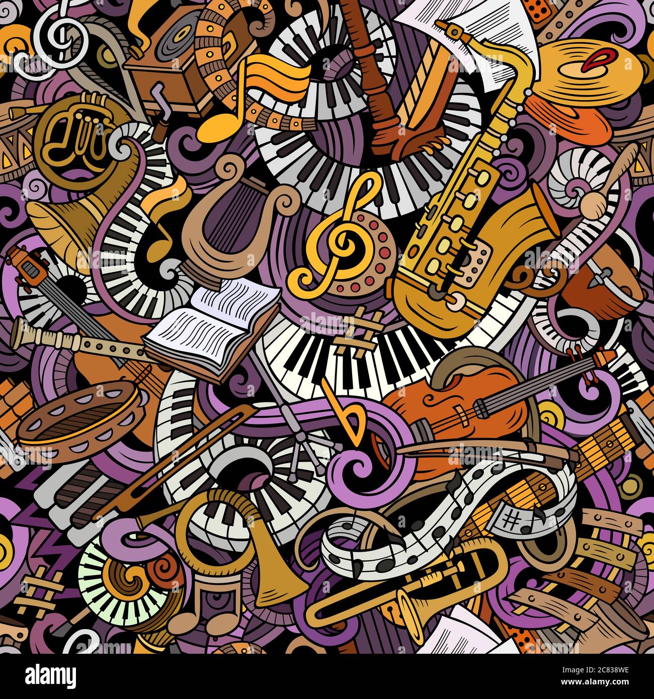 Cartoon cute doodles Classical music seamless pattern Stock Vector ...