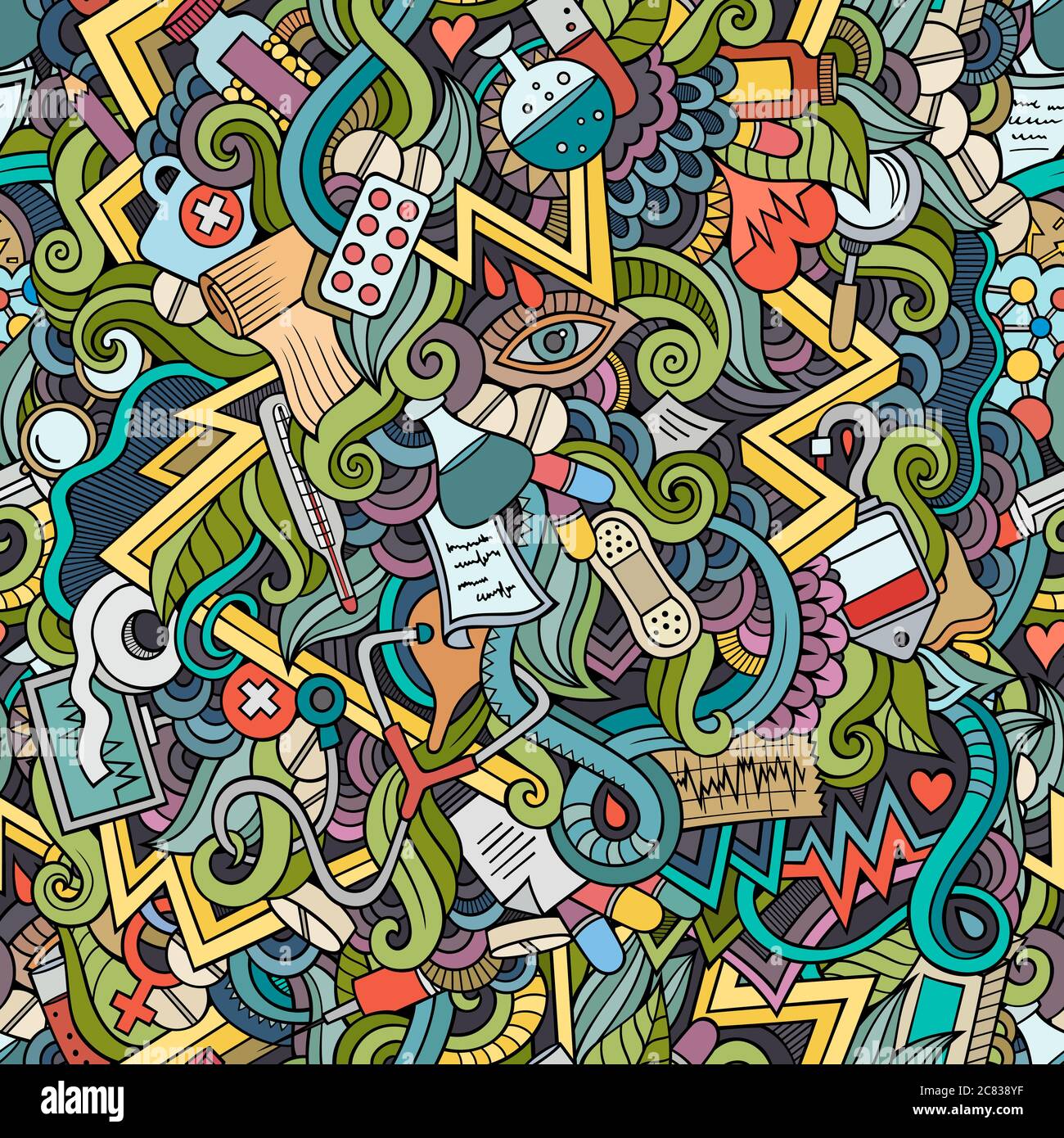 Cartoon cute doodles hand drawn Medical seamless pattern Stock Vector ...