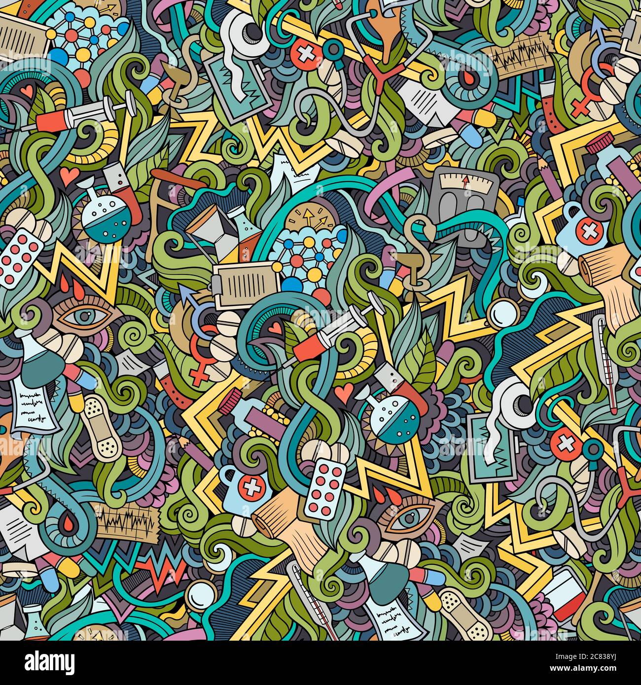 Cartoon cute doodles hand drawn Medical seamless pattern Stock Vector ...