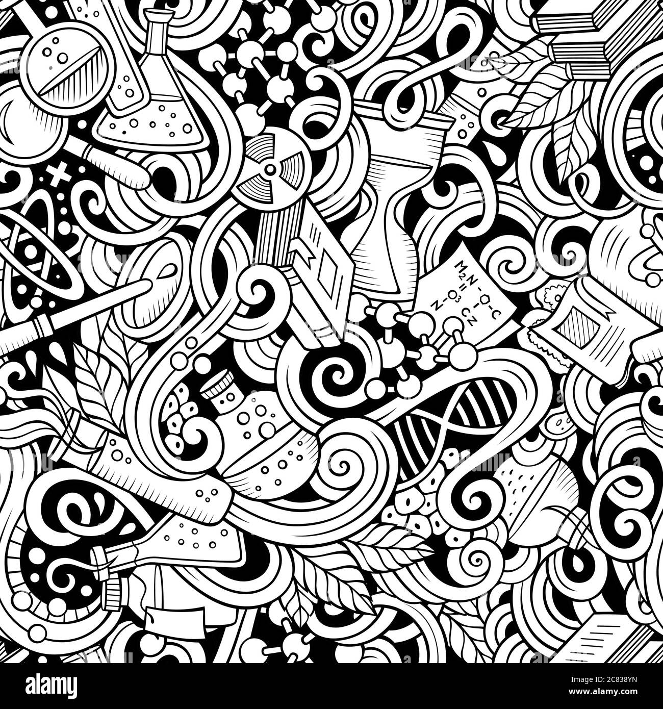 Cartoon hand-drawn science doodles seamless pattern Stock Vector Image ...