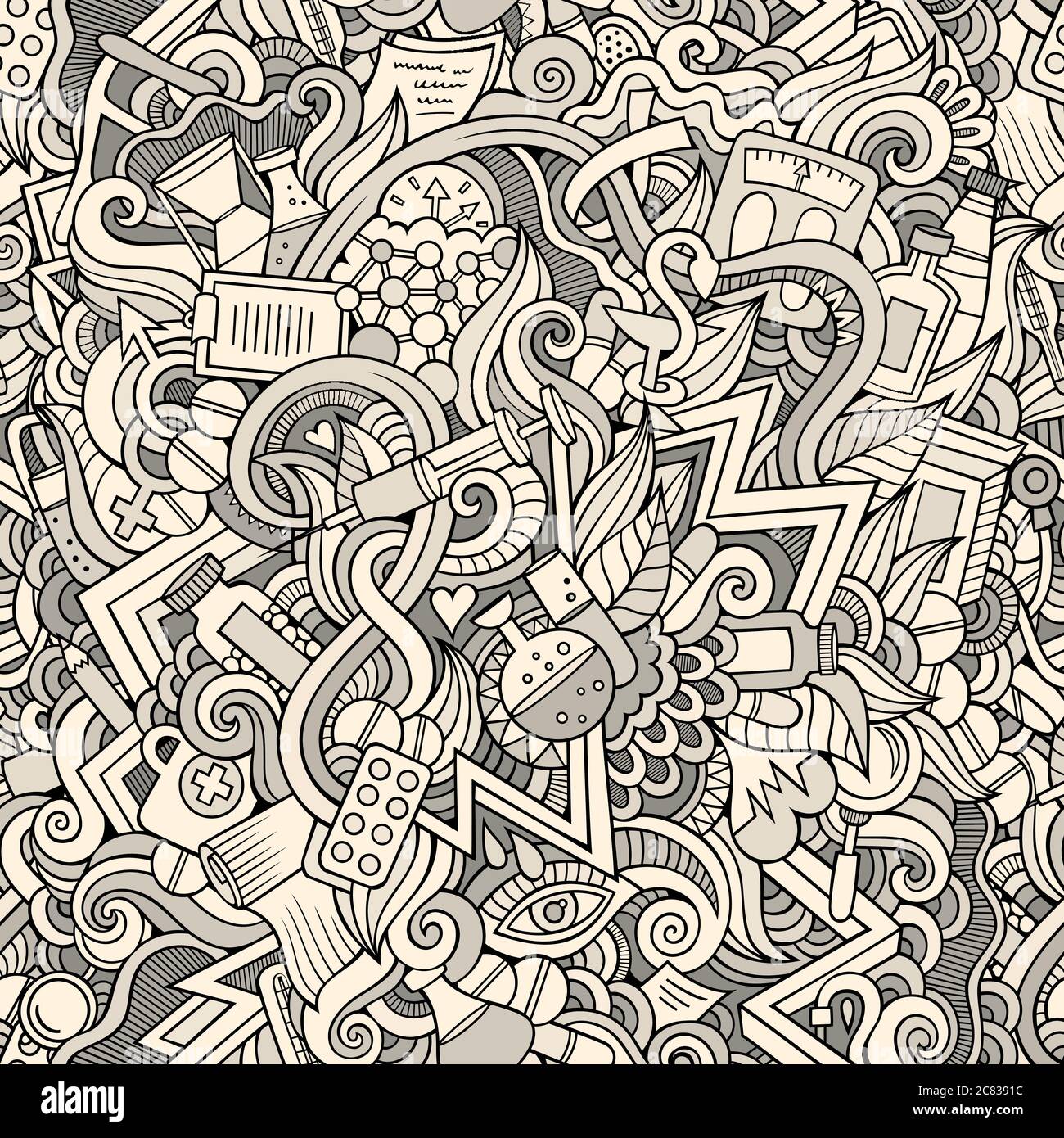 Cartoon cute doodles hand drawn Medical seamless pattern Stock Vector ...