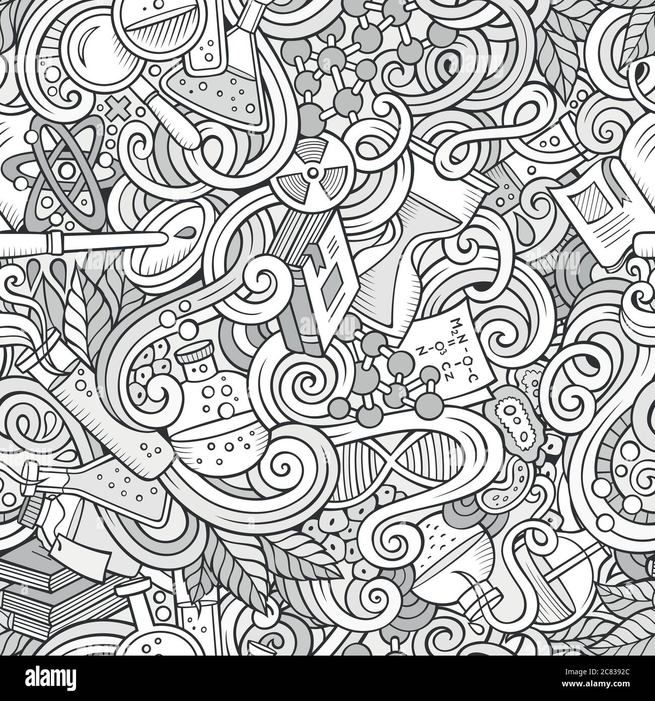 Cartoon hand-drawn science doodles seamless pattern Stock Vector Image ...