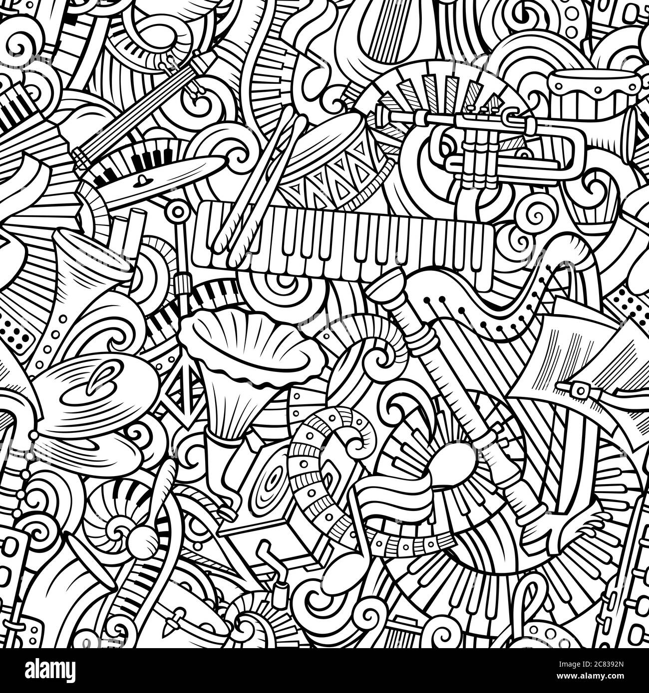 Cartoon cute doodles Classical music seamless pattern Stock Vector ...