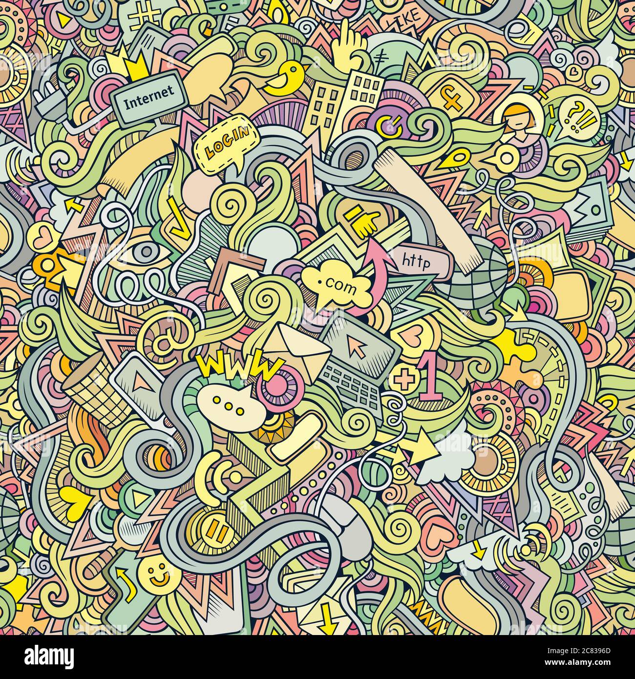 Cartoon vector doodles hand drawn internet social media seamless Stock ...