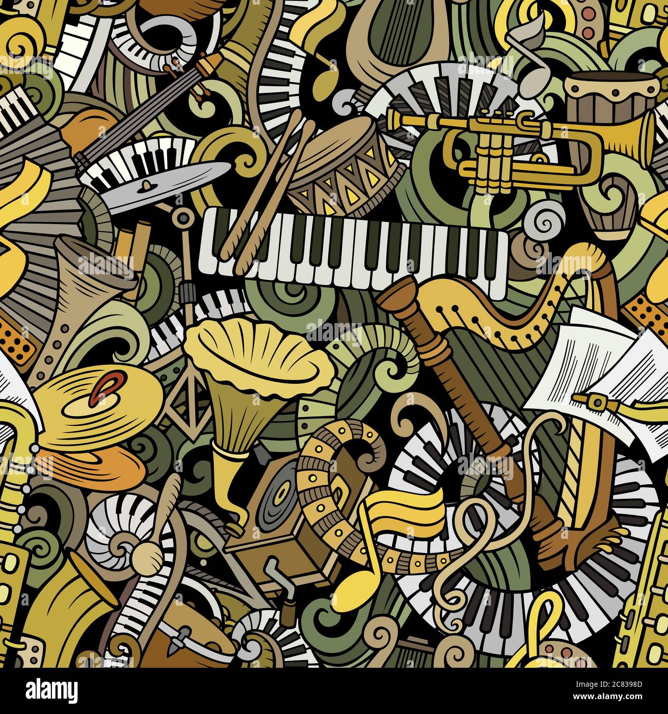 Cartoon cute doodles Classical music seamless pattern Stock Vector ...