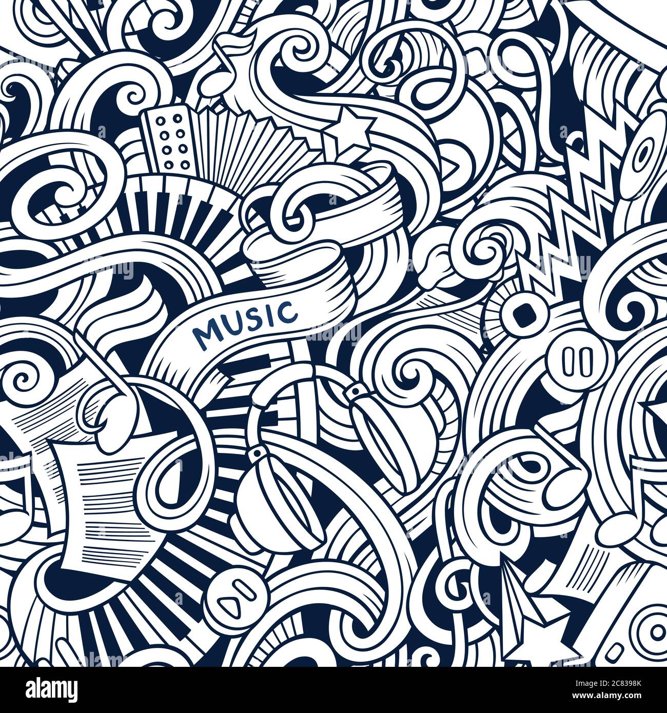 Cartoon hand-drawn doodles music seamless pattern Stock Vector Image ...