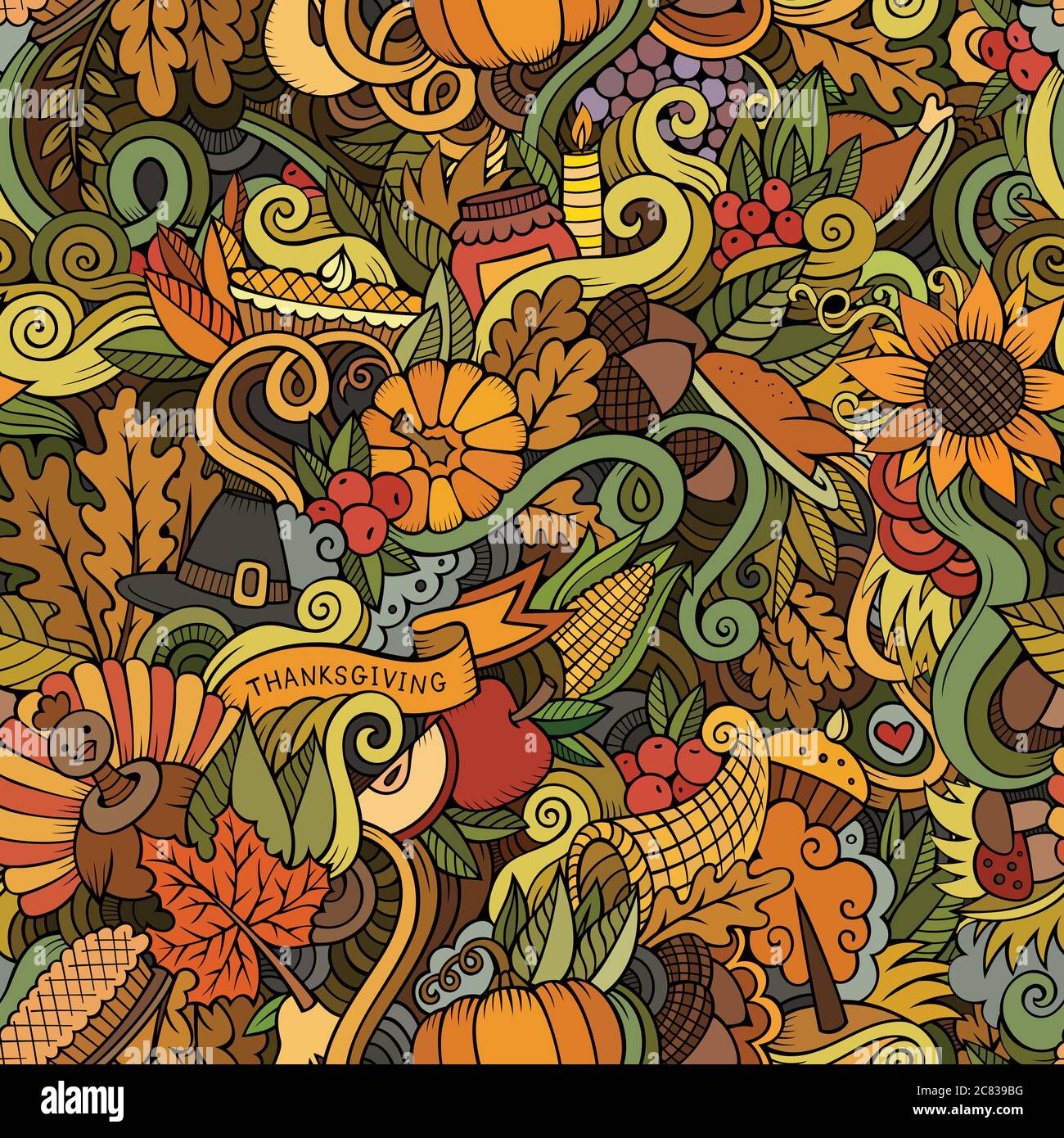 Cartoon vector hand-drawn Doodles on the subject of Thanksgiving Stock ...