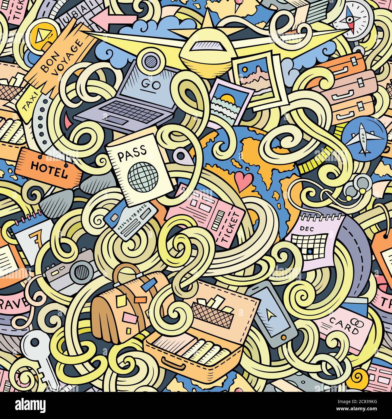 Cartoon doodles travel planning seamless pattern Stock Vector Image ...