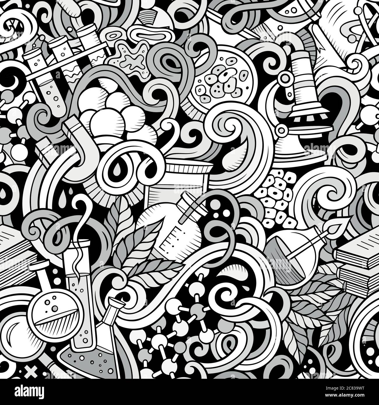Cartoon hand-drawn science doodles seamless pattern Stock Vector Image ...