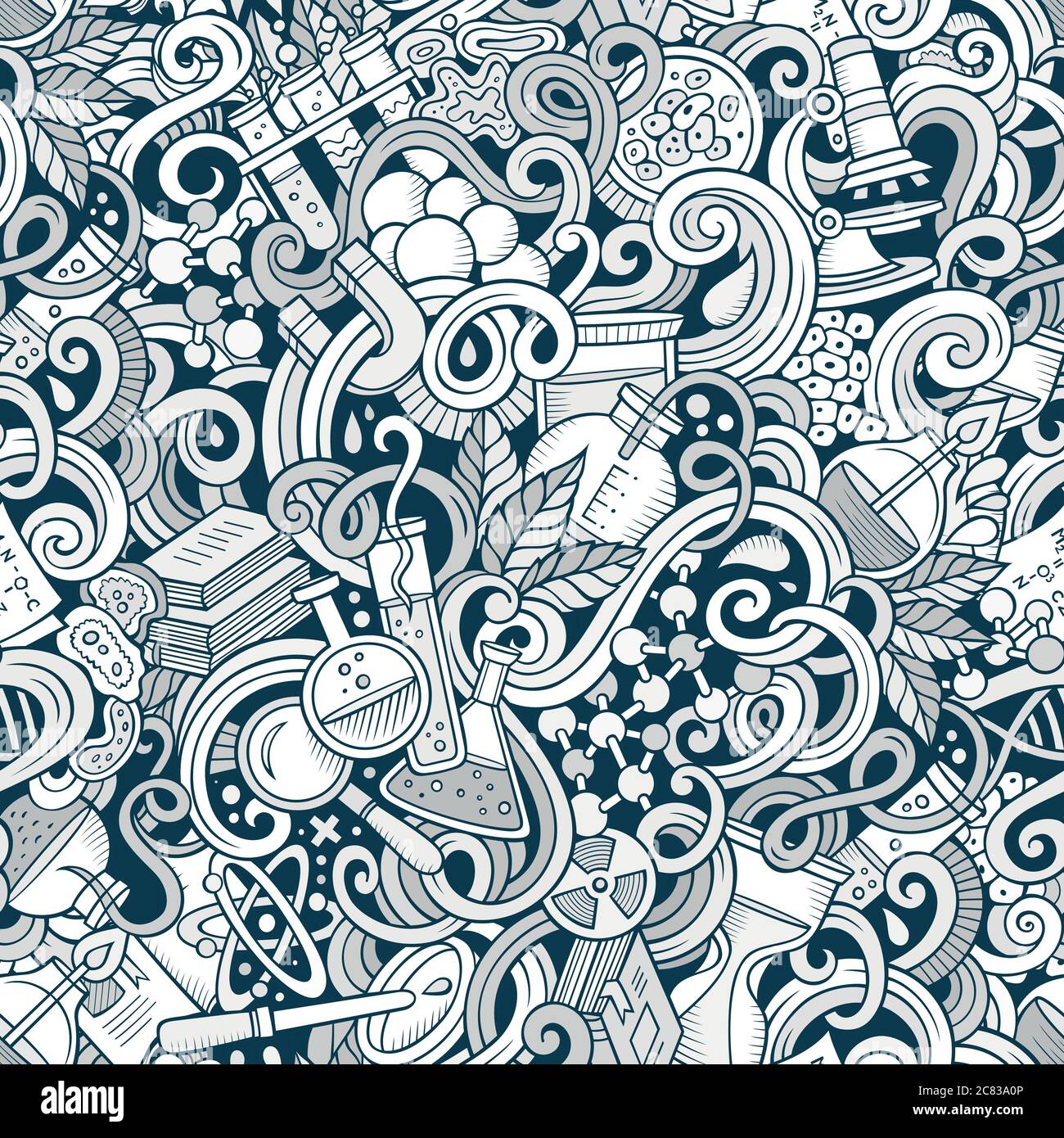 Cartoon hand-drawn science doodles seamless pattern Stock Vector Image ...