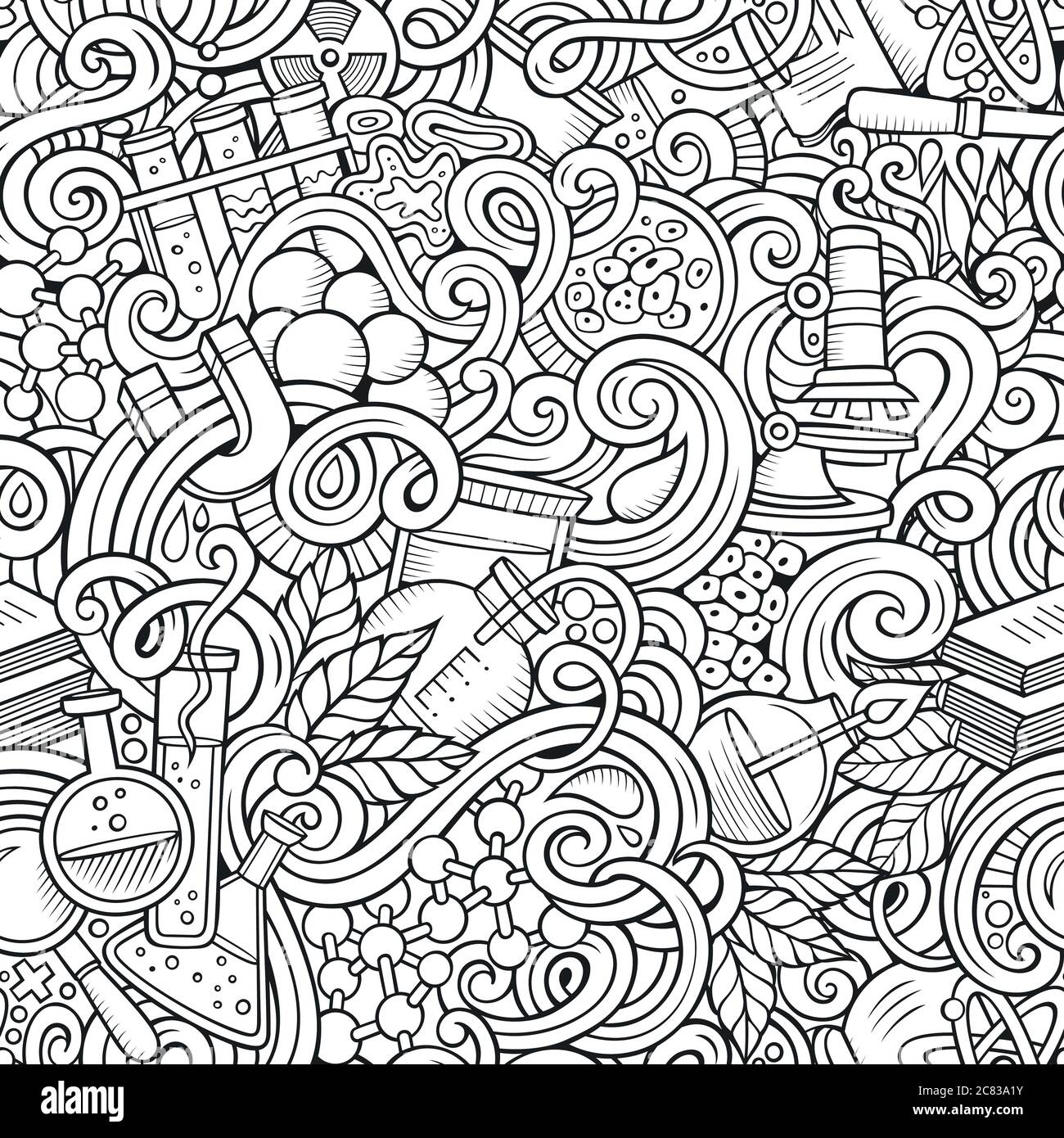 Cartoon hand-drawn science doodles seamless pattern Stock Vector Image ...