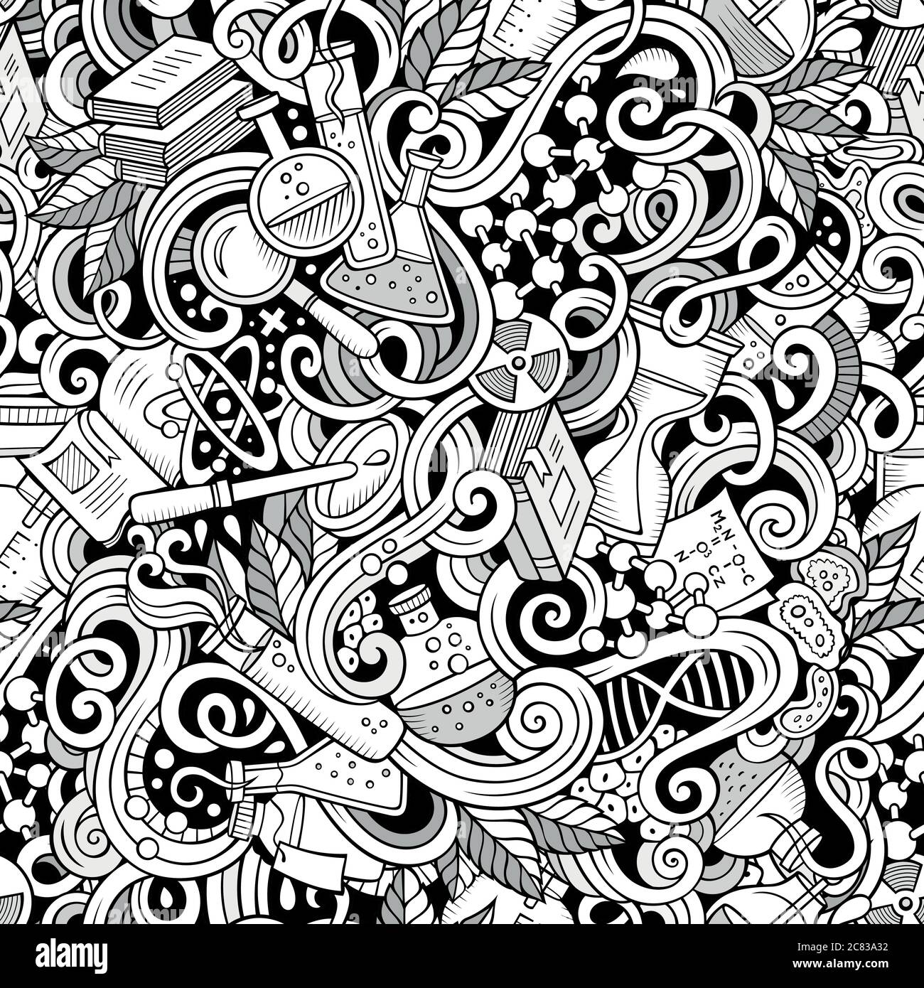 Cartoon hand-drawn science doodles seamless pattern Stock Vector Image ...
