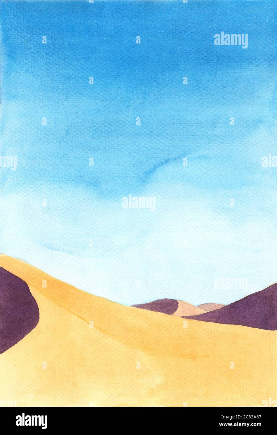 shadow on the sand dunes. Watercolor hand painting illustration Stock ...