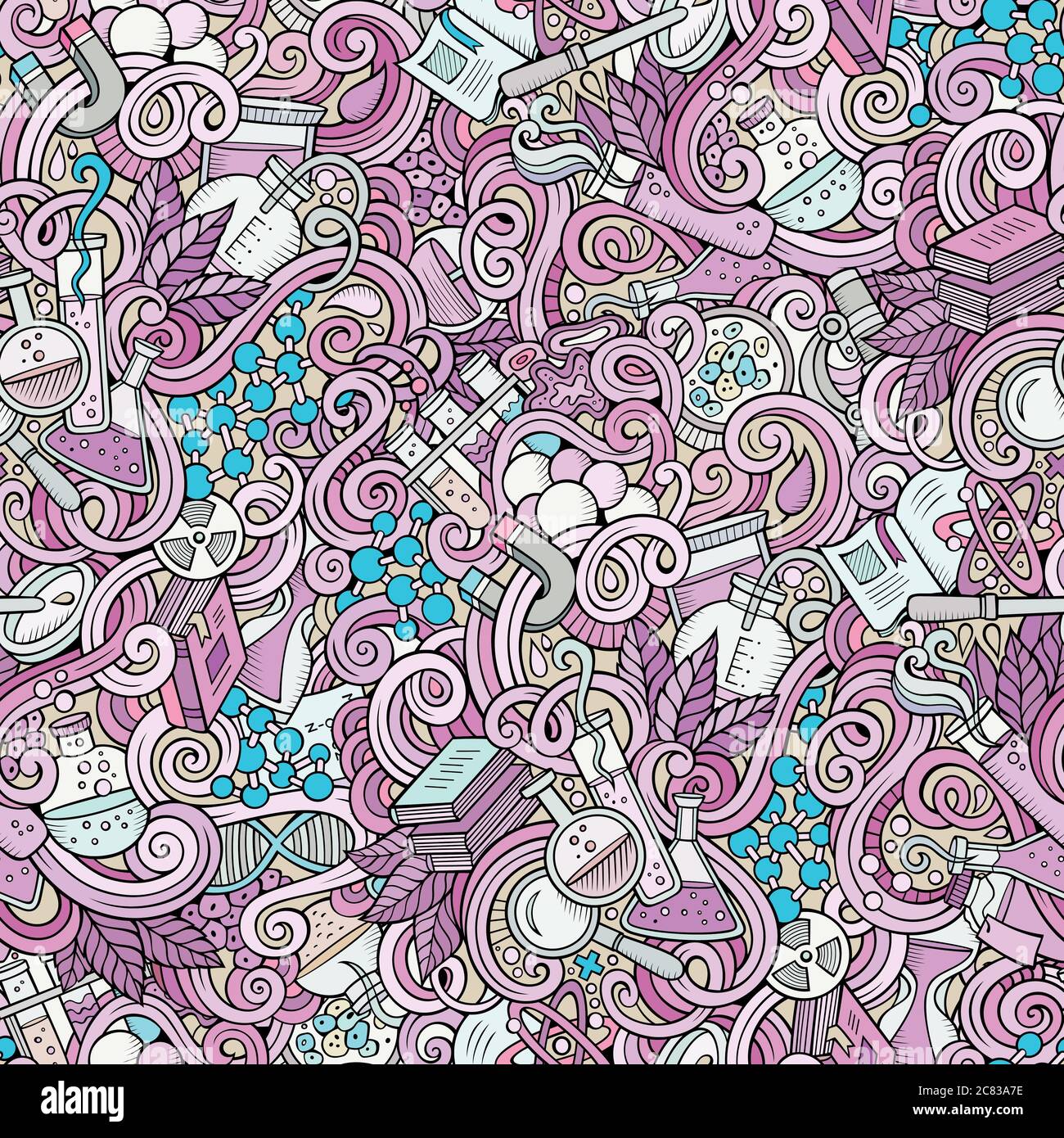 Cartoon hand-drawn science doodles seamless pattern Stock Vector Image ...