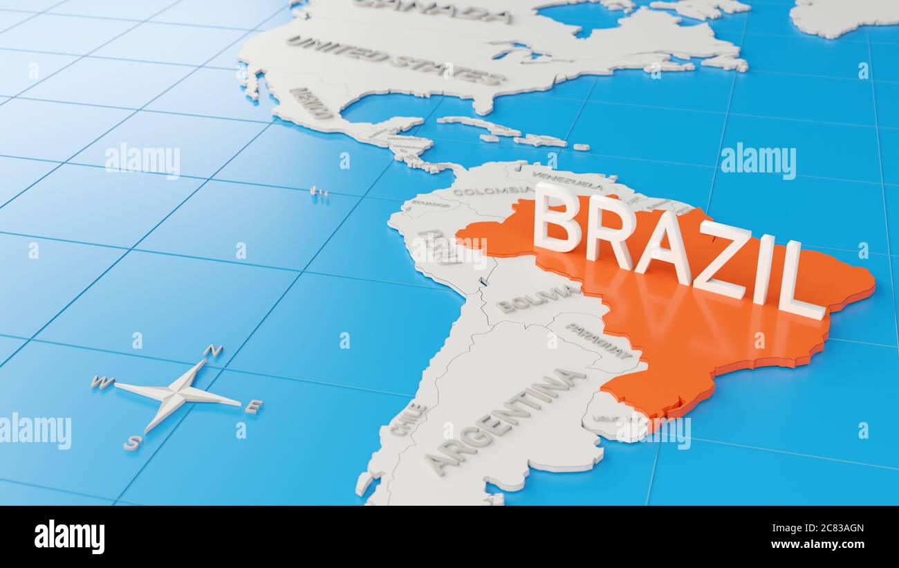 Simplified 3D map of South America, with Brazil highlighted. Digital 3D ...