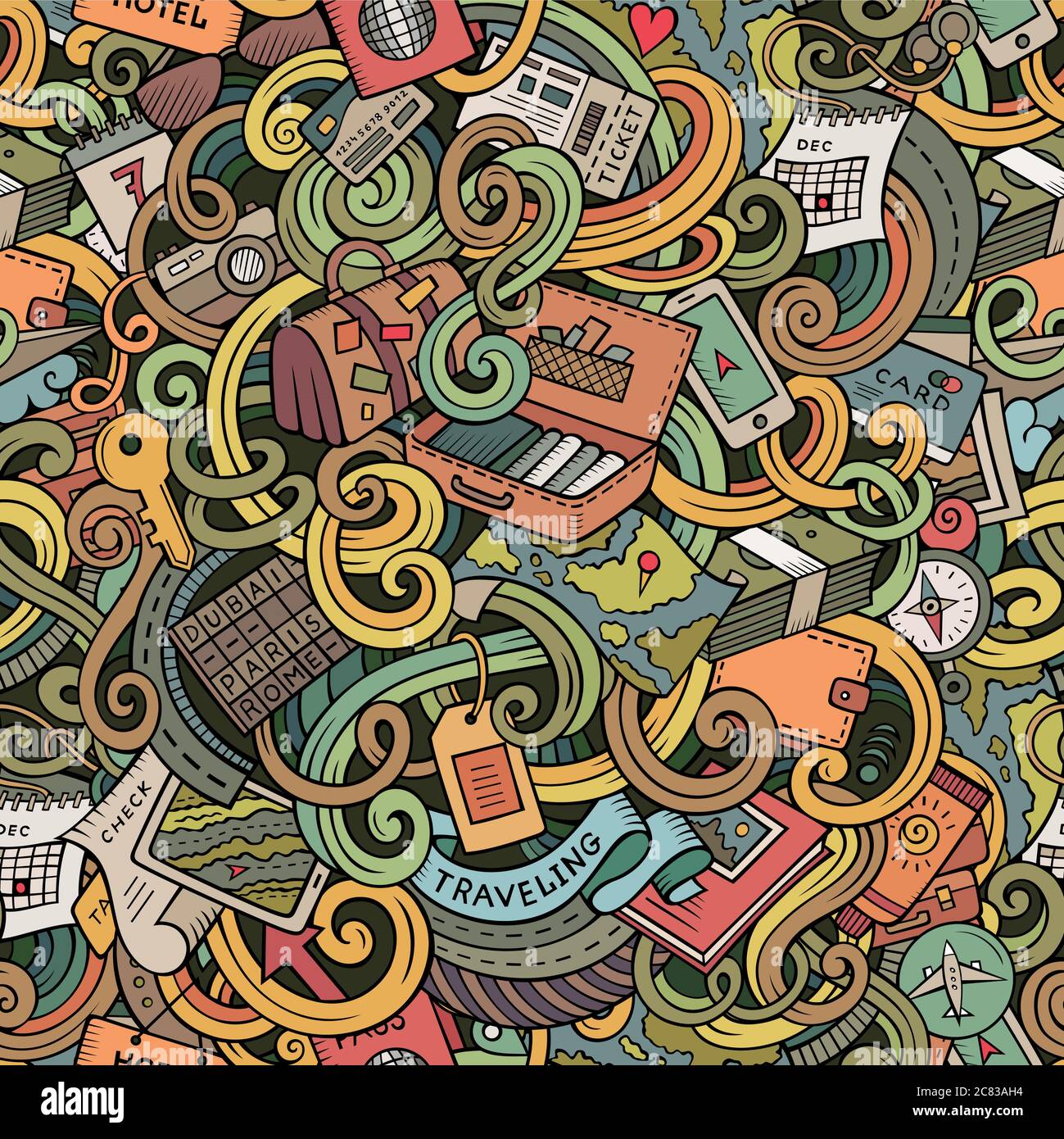 Cartoon doodles travel planning seamless pattern Stock Vector Image ...